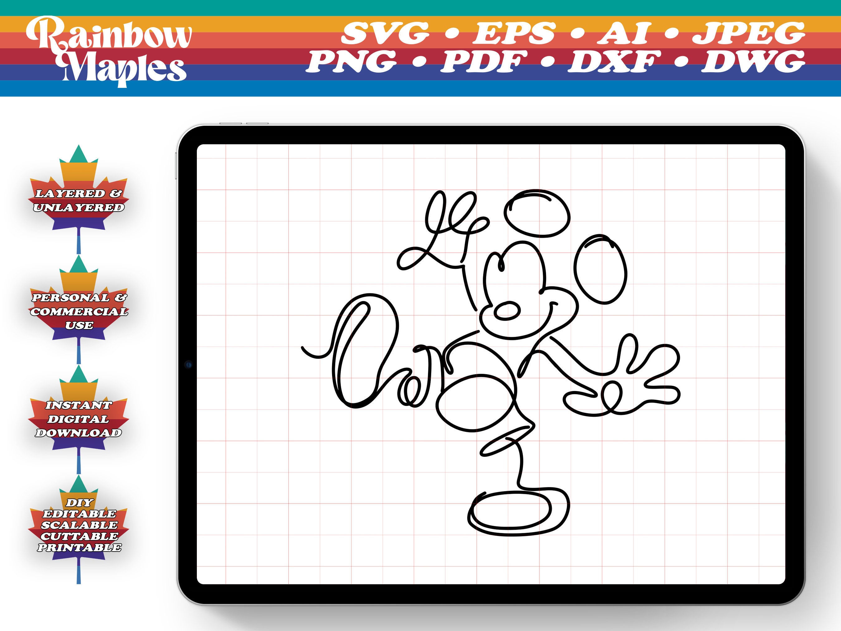 Mickey Doodle Vector SVG File for Cricut Digital Download Vector Cut ...