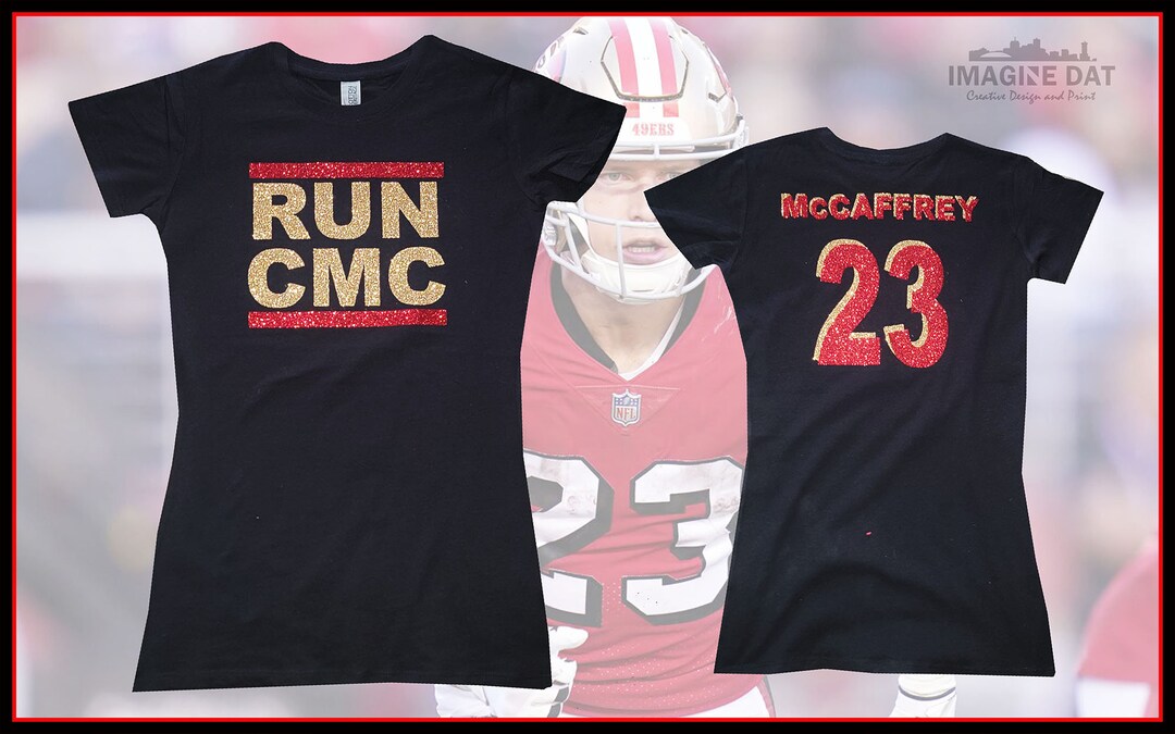 Christian Mccaffrey 'RUN CMC' Black Tee (women) GLITTER - Etsy