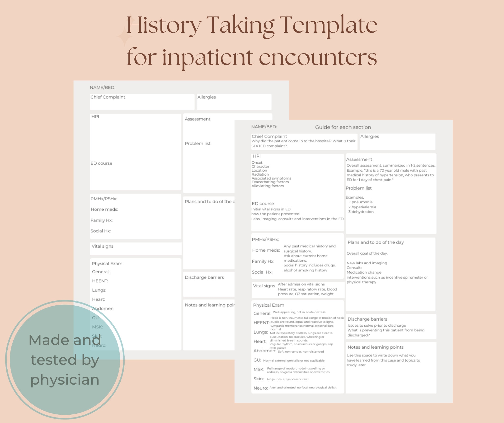 Inpatient History and Physical Template - Etsy