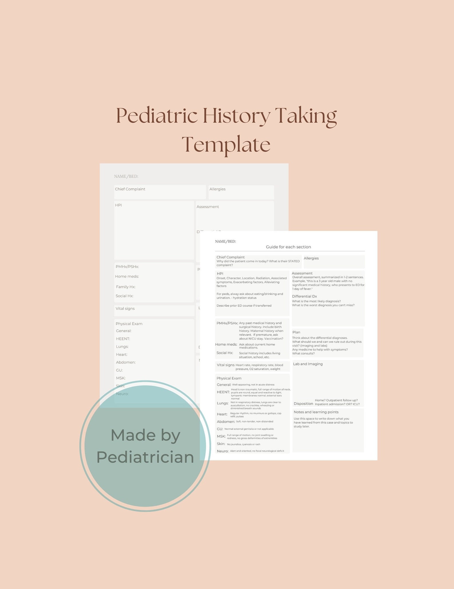 Pediatric History and Physical Template - Etsy