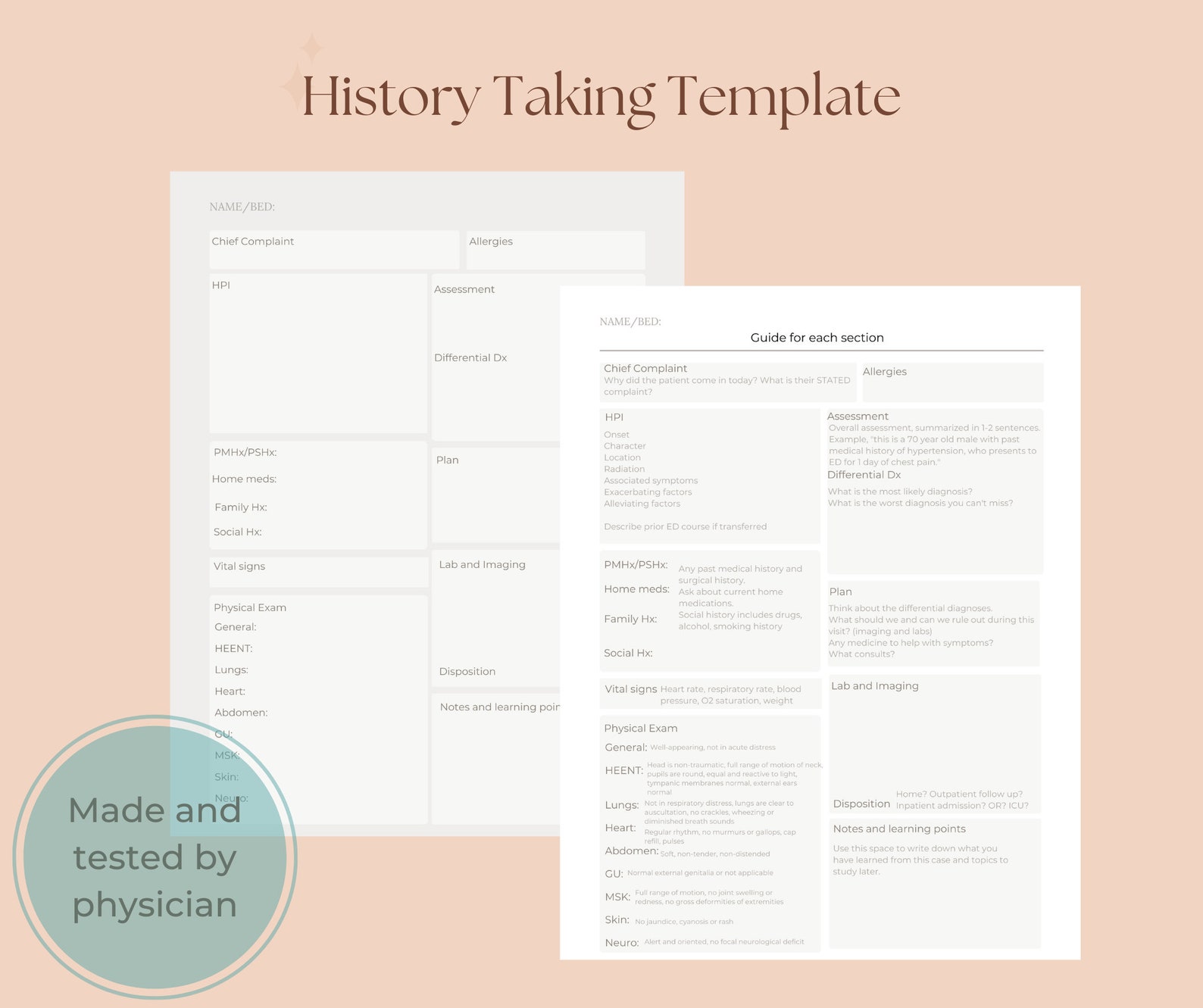 Printable History and Physical Exam Template - Etsy