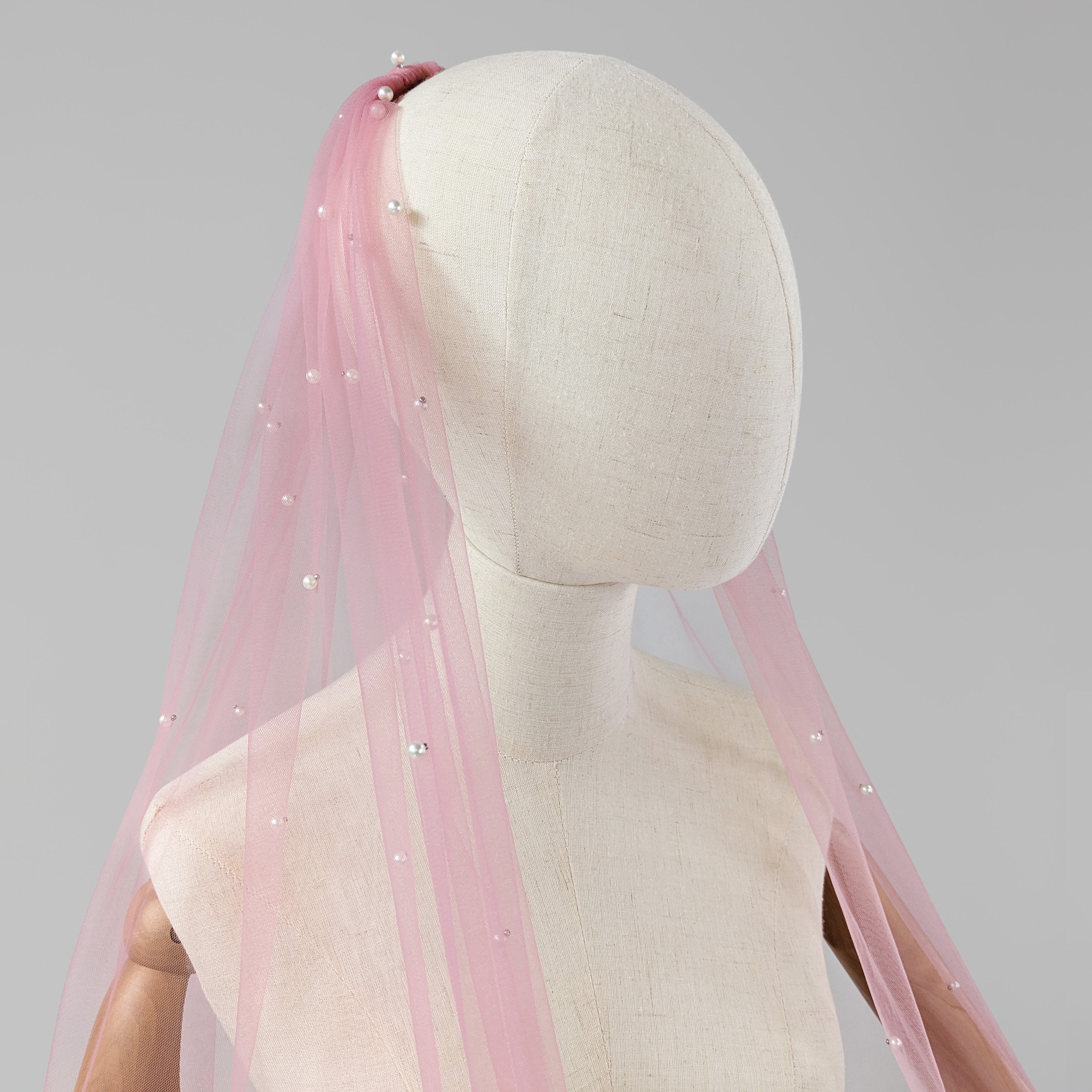 Dusty Rose Wedding Veil: Pink Tulle With Scattered Pearls - Etsy