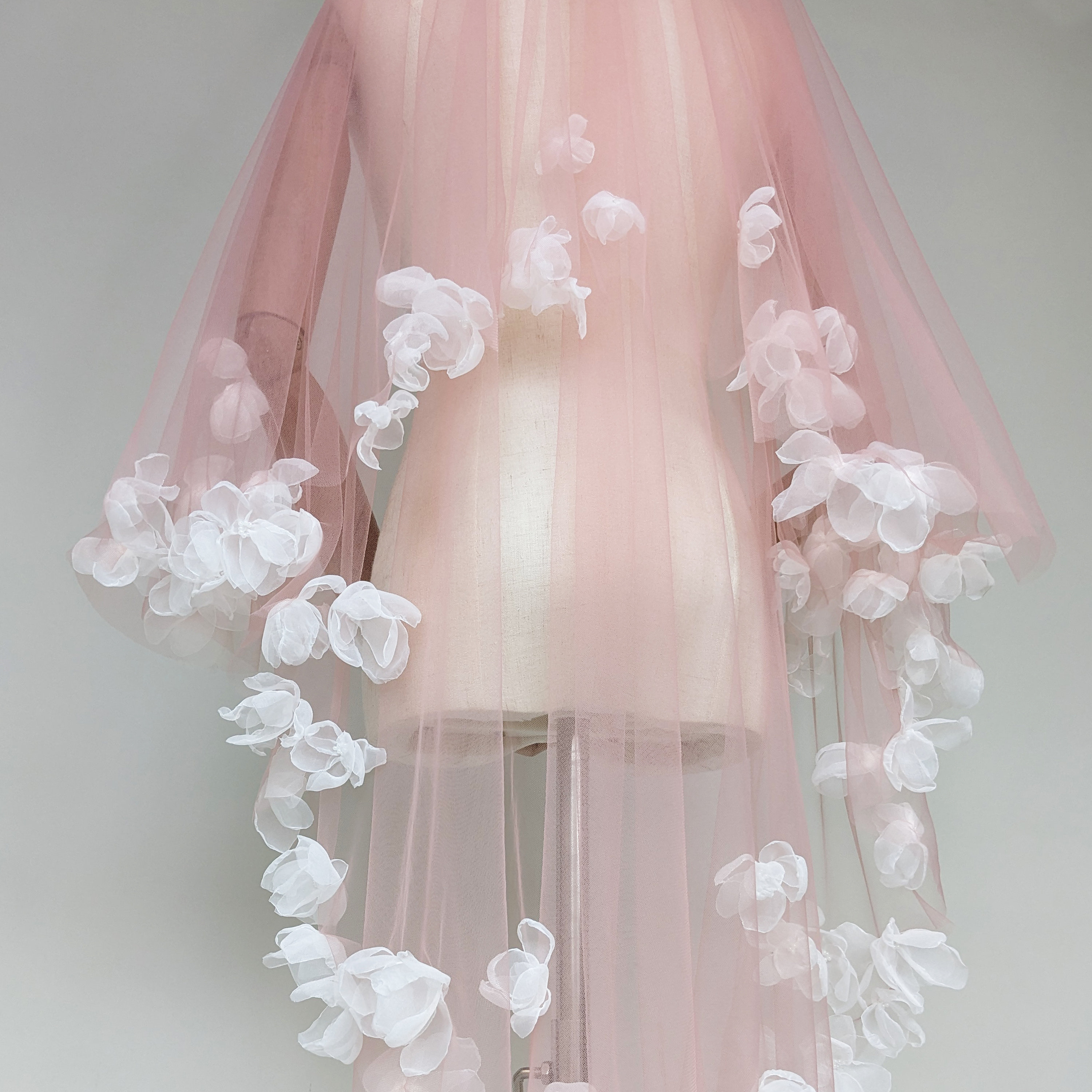 Pink Rose Flower Veil Warm Rose Pink Tulle With White Organza - Etsy