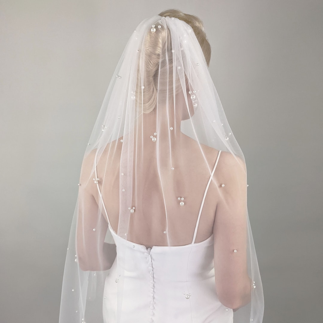 Pearl Veil, Ivory Color Fabric, Ivory Pear Veil - Scattered Pearls ...