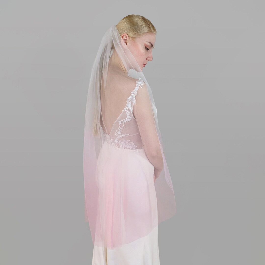 Rose Pink Ombre Wedding Veil, Pink Color Dip Dyed - Gradient Veil ...