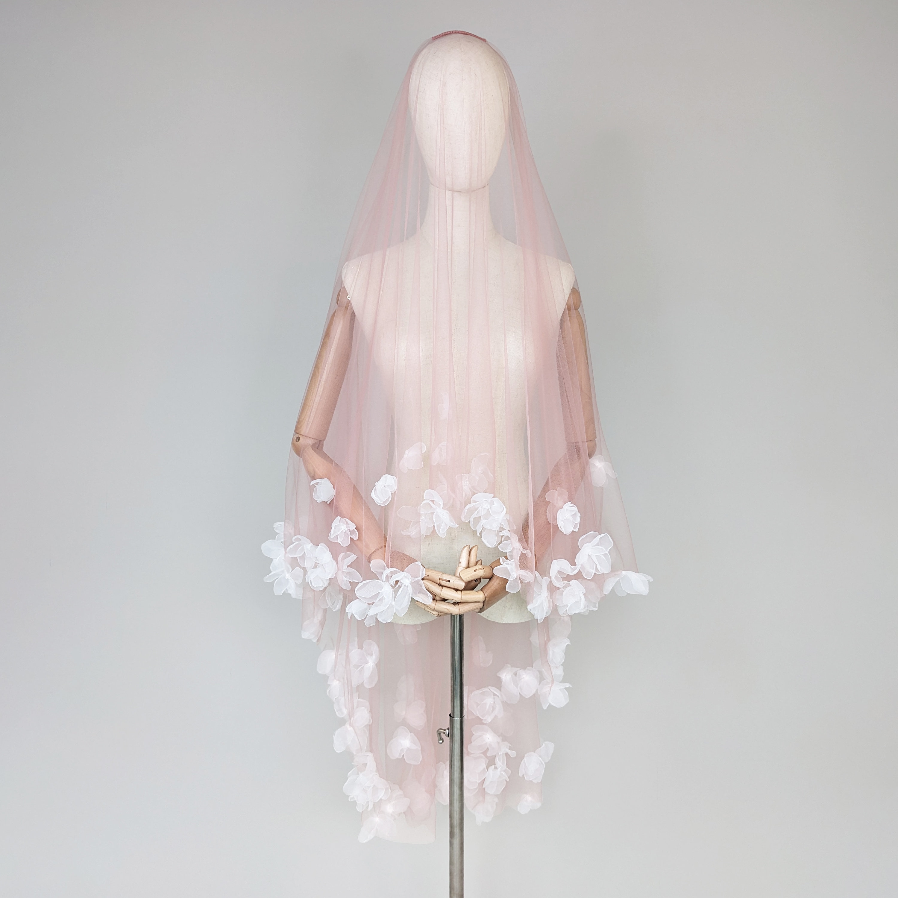 Pink Rose Flower Veil Warm Rose Pink Tulle With White Organza - Etsy