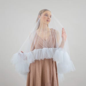 Baby Blue Ruffle Wedding Veil: Tulle Bridal Veil With Comb - Etsy