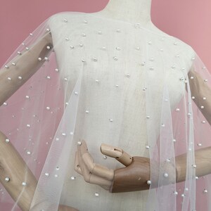 Pearl Cape - Bridal Capelet Scattered Pearls, Ivory Color Soft Tulle ...
