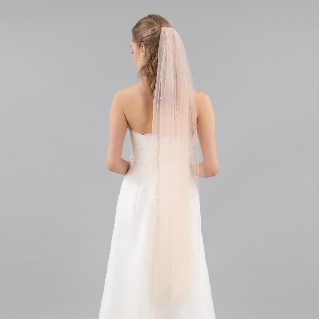 Blush Pink Wedding Veil: Scattered White Pearls, Rose Gold Comb - Etsy