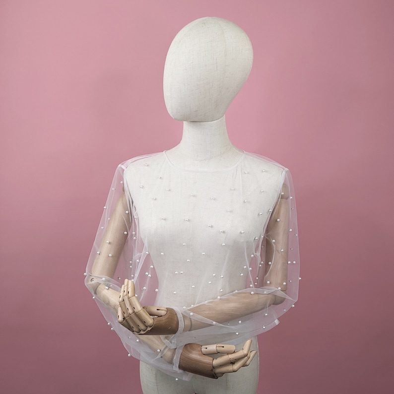 Bridal Top With Pearls Soft Ivory Tulle Long Sleeve Bridal - Etsy