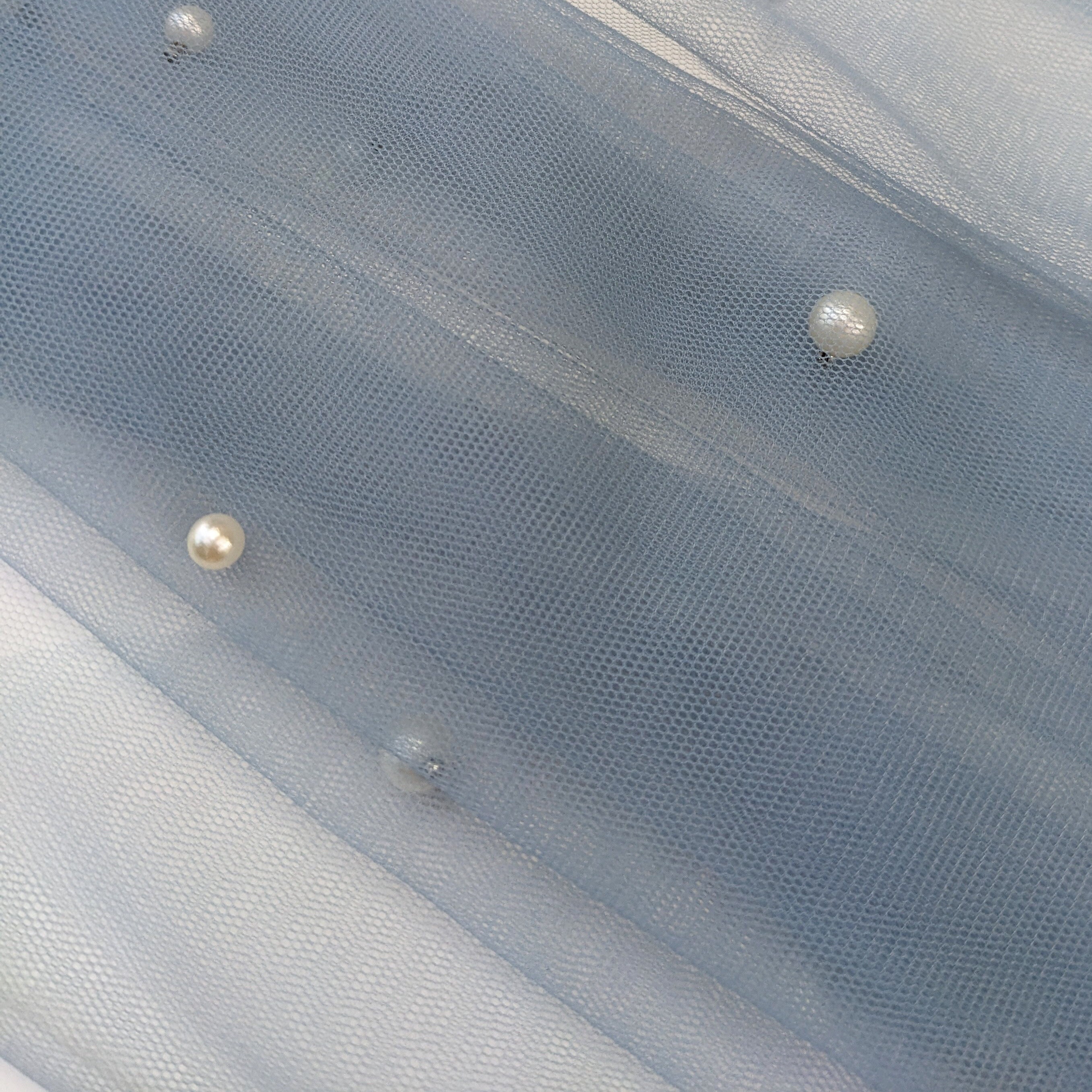 Dusty Blue Wedding Veil With Pearls, Dusty Sky Blue Color Fabric, White ...