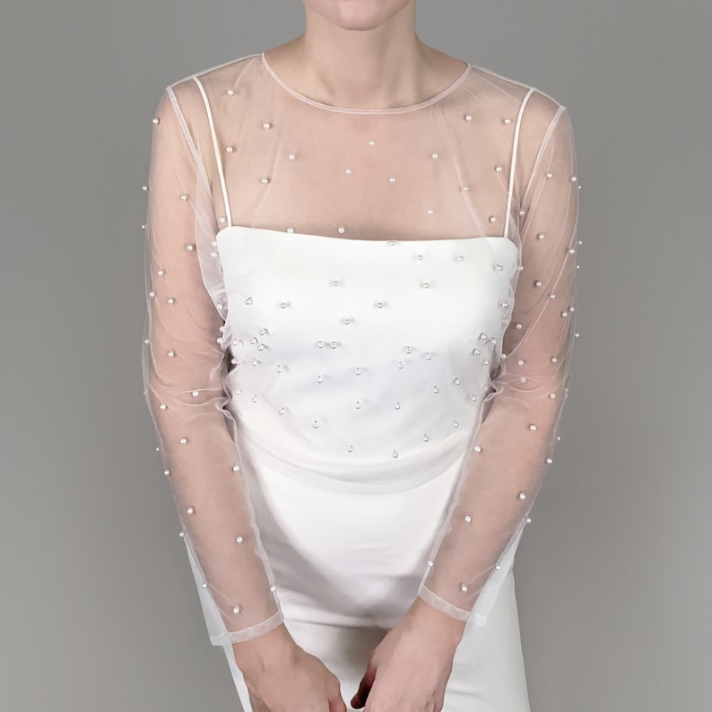 Bridal Top With Pearls Soft Ivory Tulle Long Sleeve Bridal - Etsy