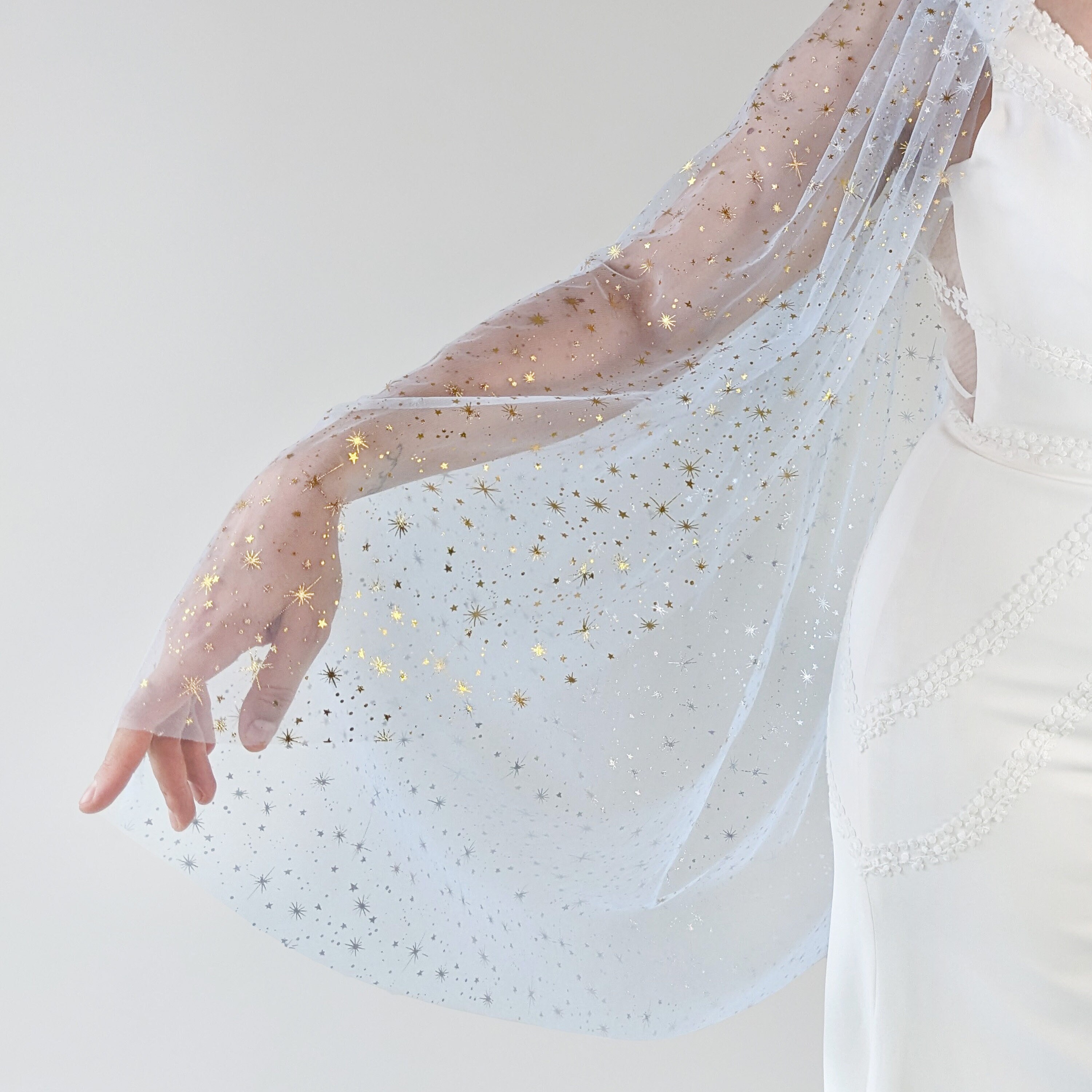 Celestial Blue and Gold Star Wedding Veil, Celestial Wedding Veil, Gold ...