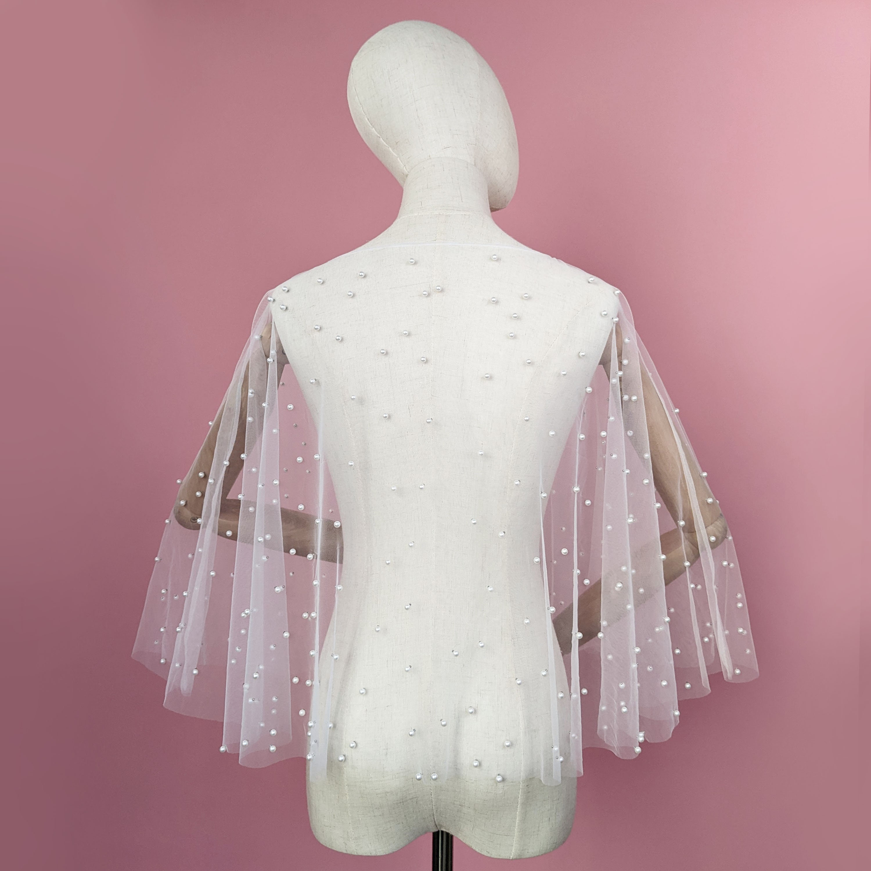 Pearl Cape - Bridal Capelet Scattered Pearls, Ivory Color Soft Tulle ...