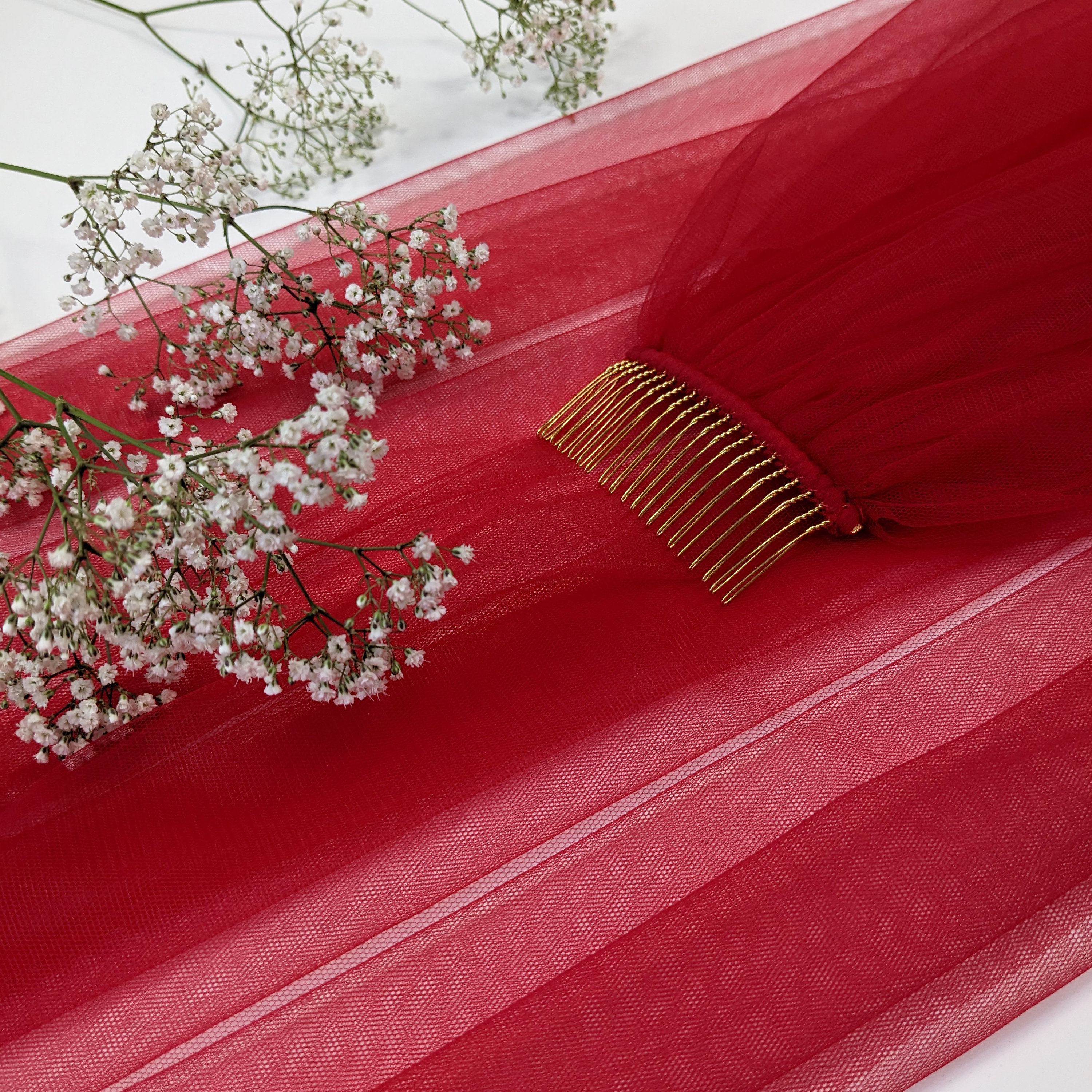 Red Wedding Veil Rose Red Minimalist Wedding Veil, Lightweight Fabric ...