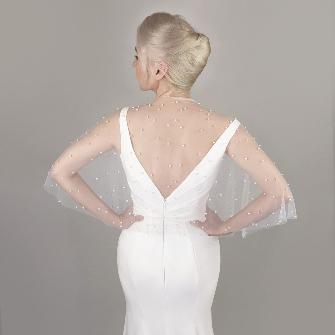 White Pearl Capelet - Snow White Scattered Pearls, White Color Soft ...