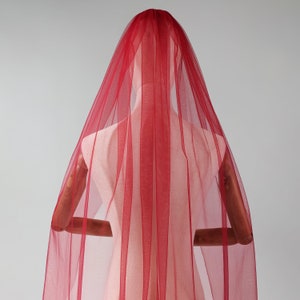 Red Wedding Veil - Rose Red Minimalist Wedding Veil, Lightweight Fabric ...