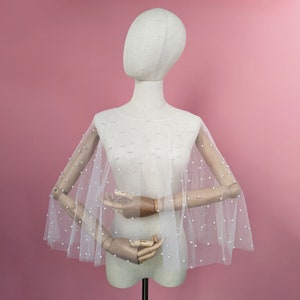 White Pearl Capelet - Snow White Scattered Pearls, White Color Soft ...