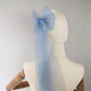 Dusty Blue Bridal Tulle Bow, Wedding Hair Bow Alternative Wedding Veil ...
