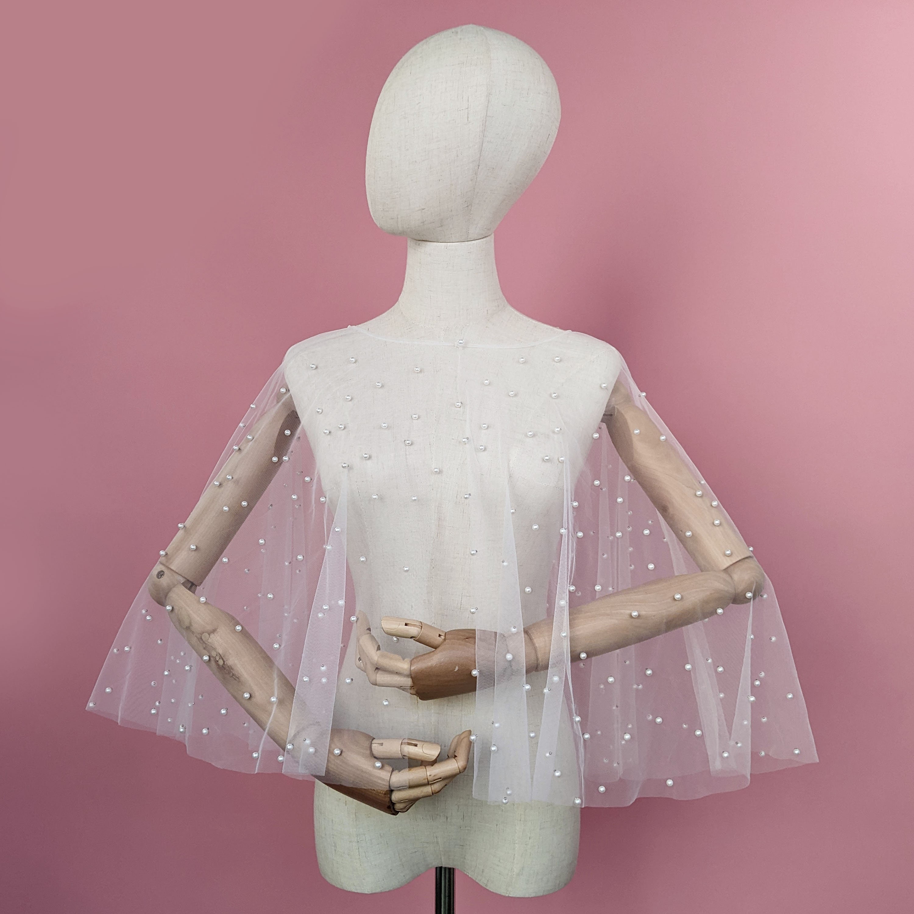 Pearl Cape - Bridal Capelet Scattered Pearls, Ivory Color Soft Tulle ...