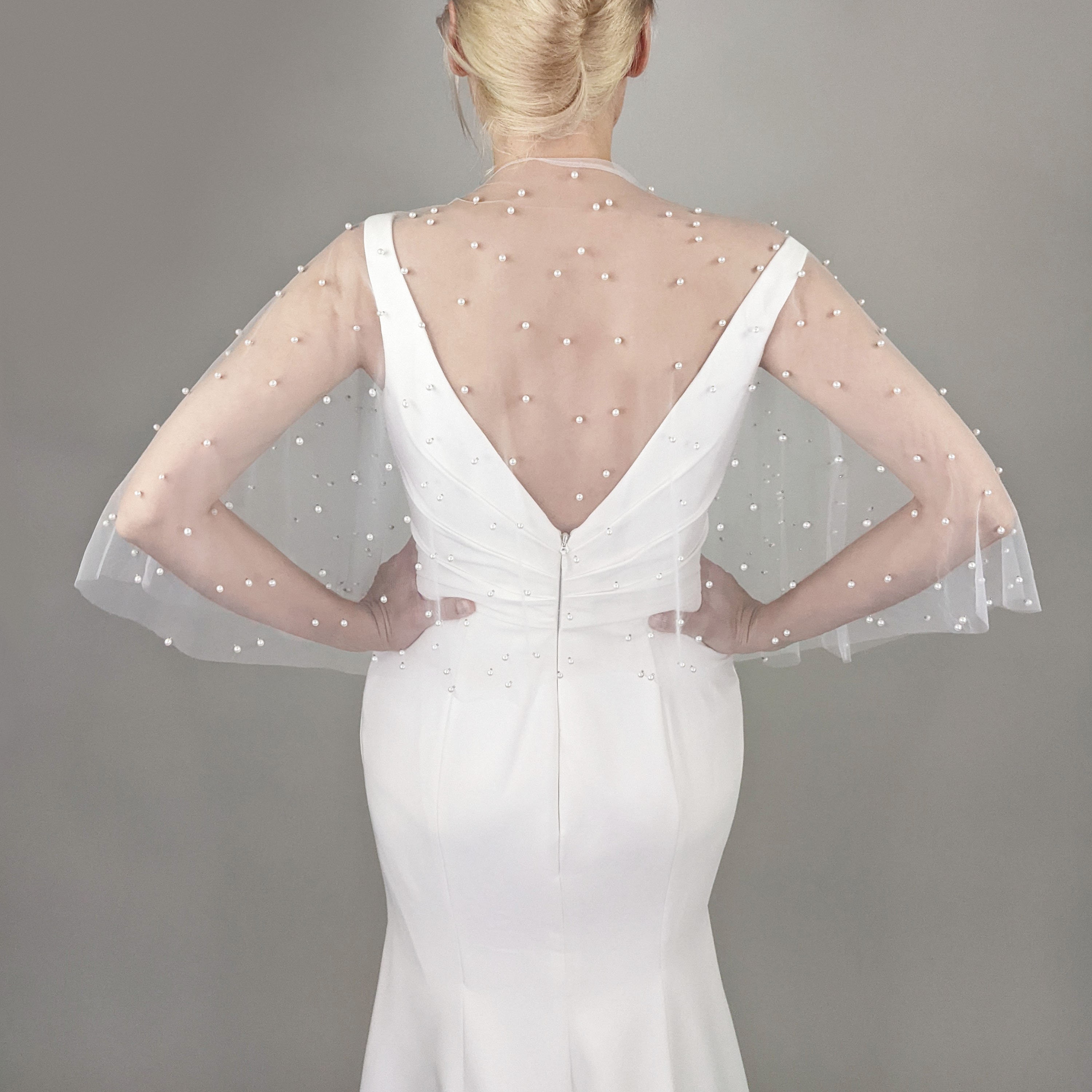 Pearl Cape - Bridal Capelet Scattered Pearls, Ivory Color Soft Tulle ...