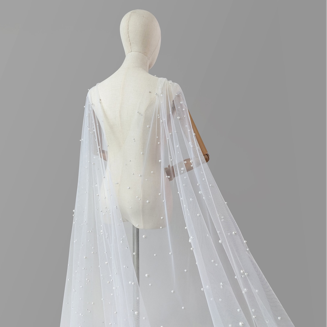 Pearl Bridal Cape, Ivory Soft Tulle, Heavily Beaded With Pearls ...