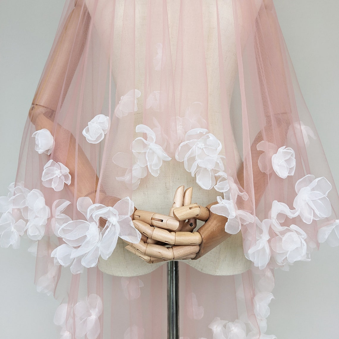 Pink Rose Flower Veil Warm Rose Pink Tulle With White Organza - Etsy