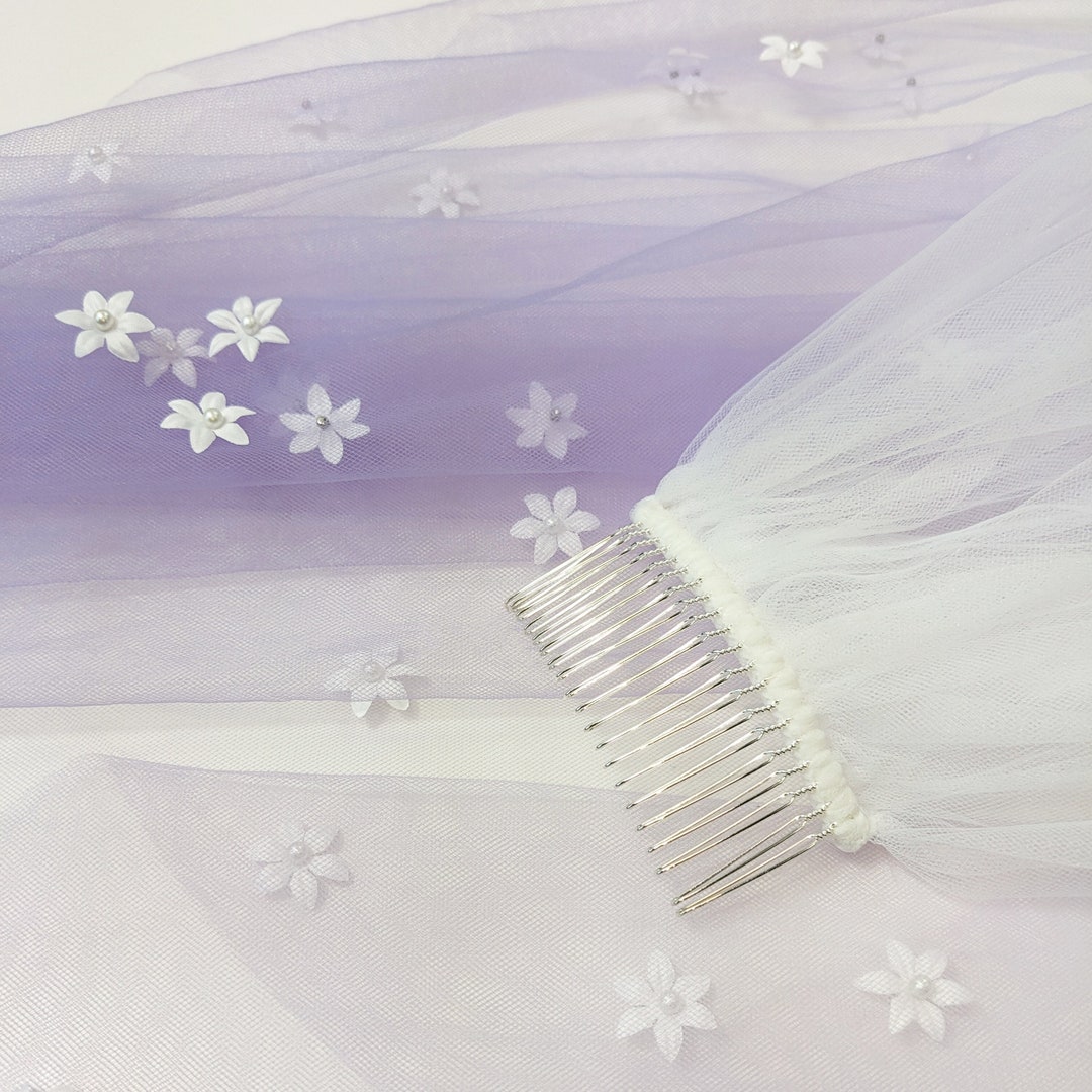 Levander Purple Ombre Wedding Veil With 3D Flowers, Pastel Purple Color ...