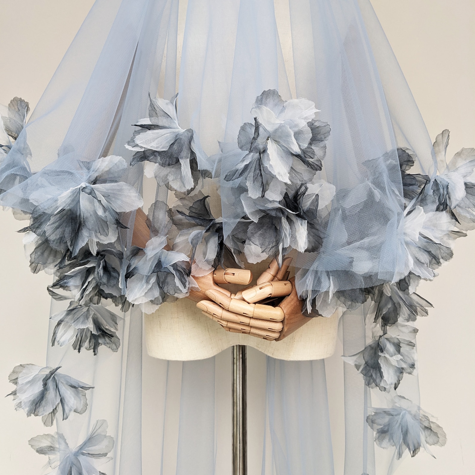 Blue Fluff Flower Veil Dusty Blue Tulle With Gray Blue - Etsy