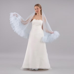Baby Blue Ruffle Wedding Veil: Tulle Bridal Veil With Comb - Etsy