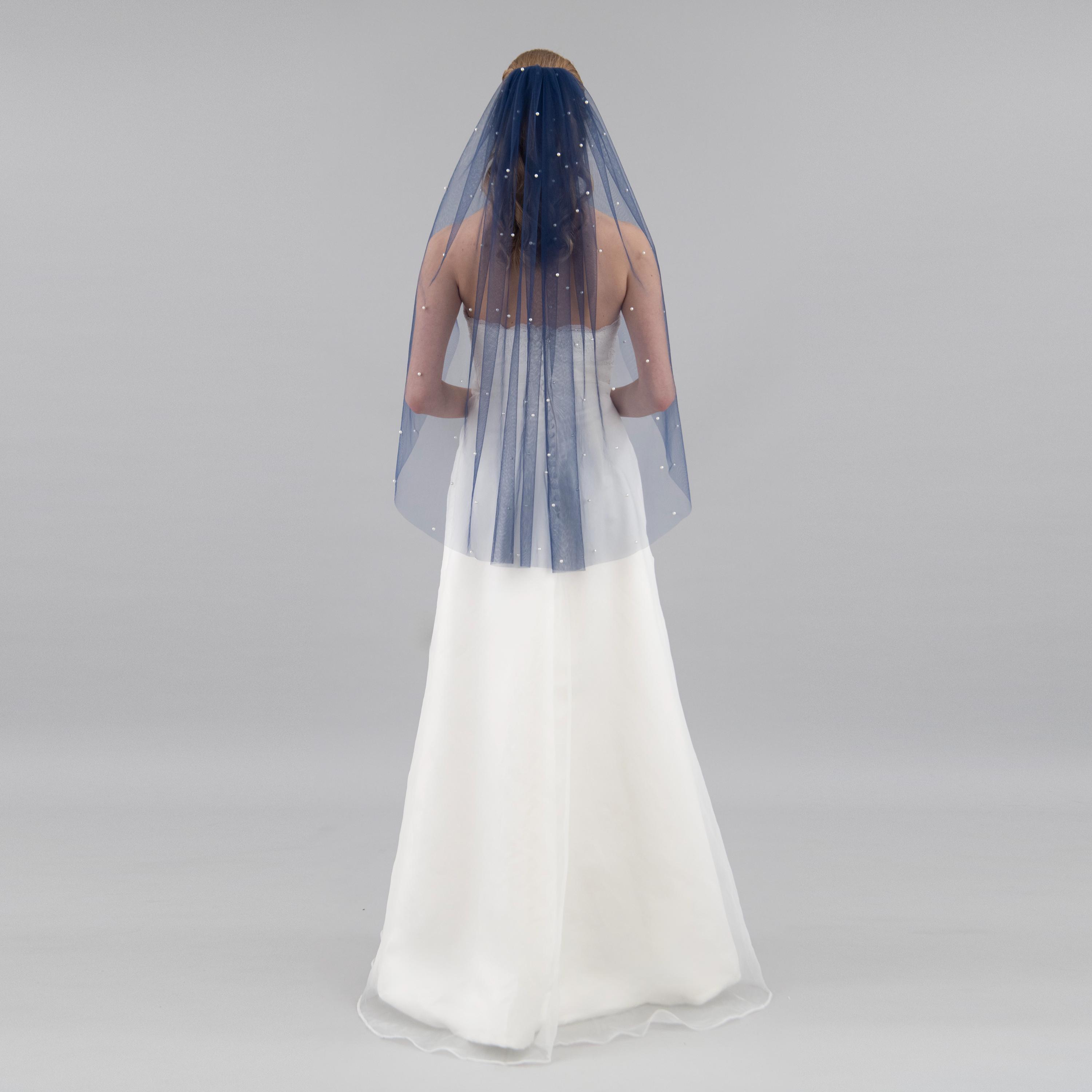 Navy Blue Wedding Veil: Scattered White Pearls, Gold Comb - Etsy