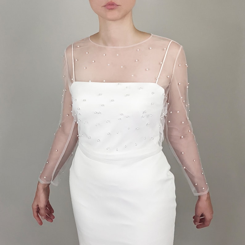 Bridal Top With Pearls Soft Ivory Tulle Long Sleeve Bridal - Etsy