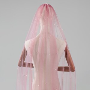 Rose Pink Wedding Veil With Pearls, Dusty Rose Pink Color Fabric, White ...