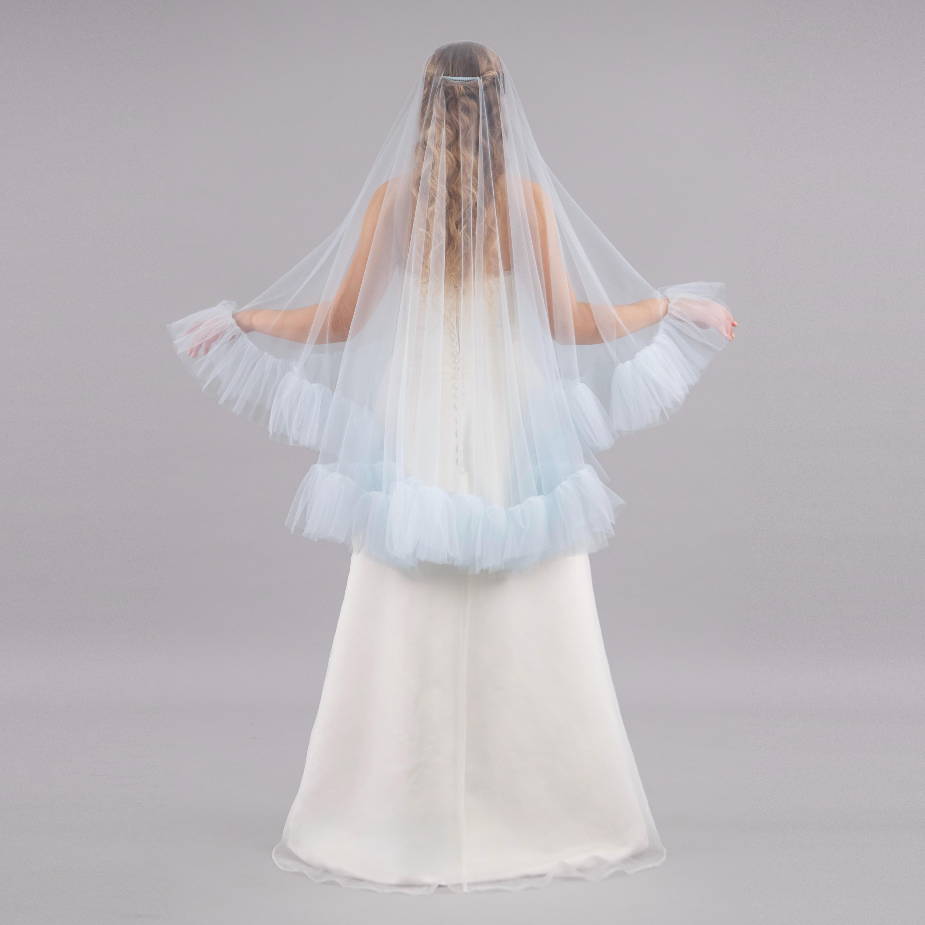 Baby Blue Ruffle Wedding Veil: Tulle Bridal Veil With Comb - Etsy
