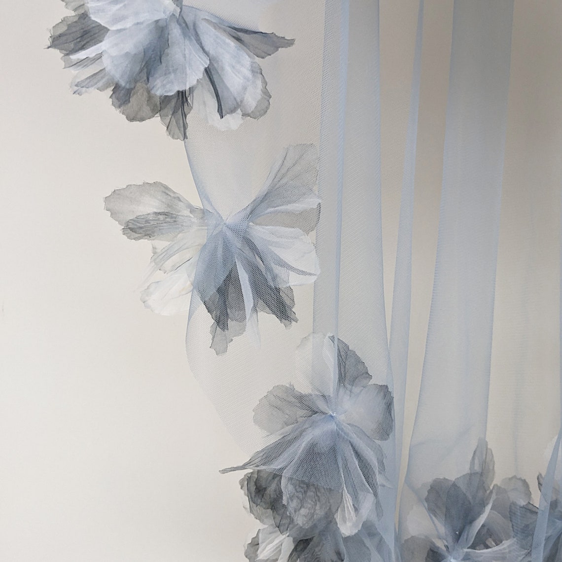 Blue Fluff Flower Veil Dusty Blue Tulle With Gray Blue - Etsy