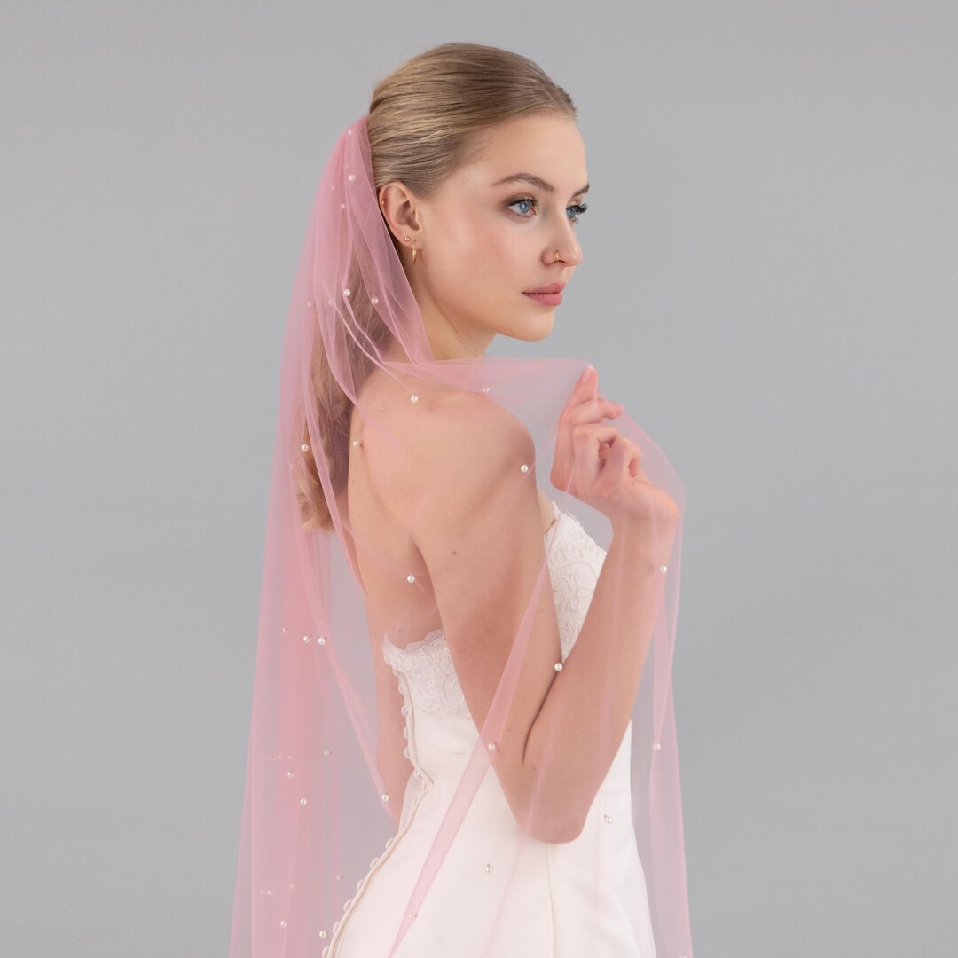 Dusty Rose Wedding Veil: Pink Tulle With Scattered Pearls - Etsy