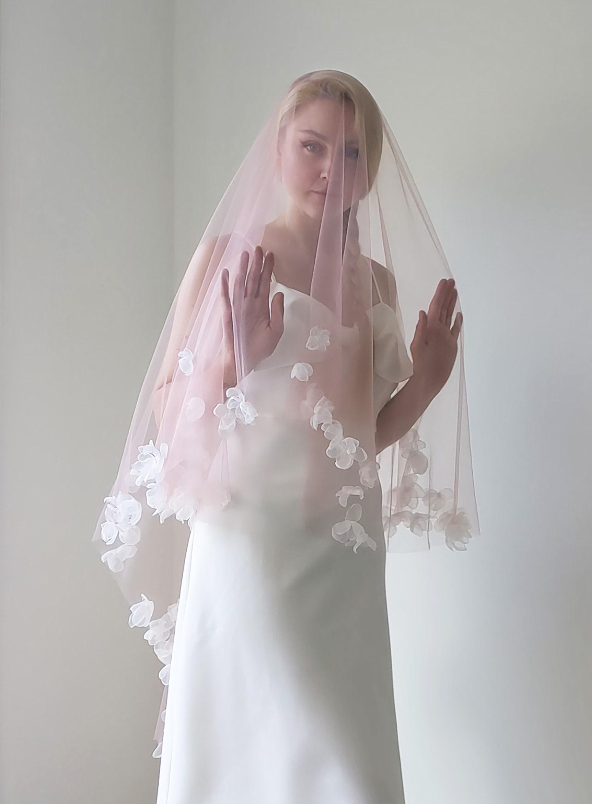 Pink Rose Flower Veil Warm Rose Pink Tulle With White Organza - Etsy