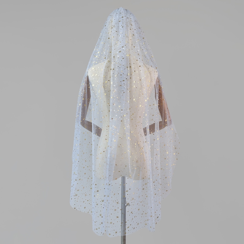 Celestial Blue and Gold Star Wedding Veil, Celestial Wedding Veil, Gold ...