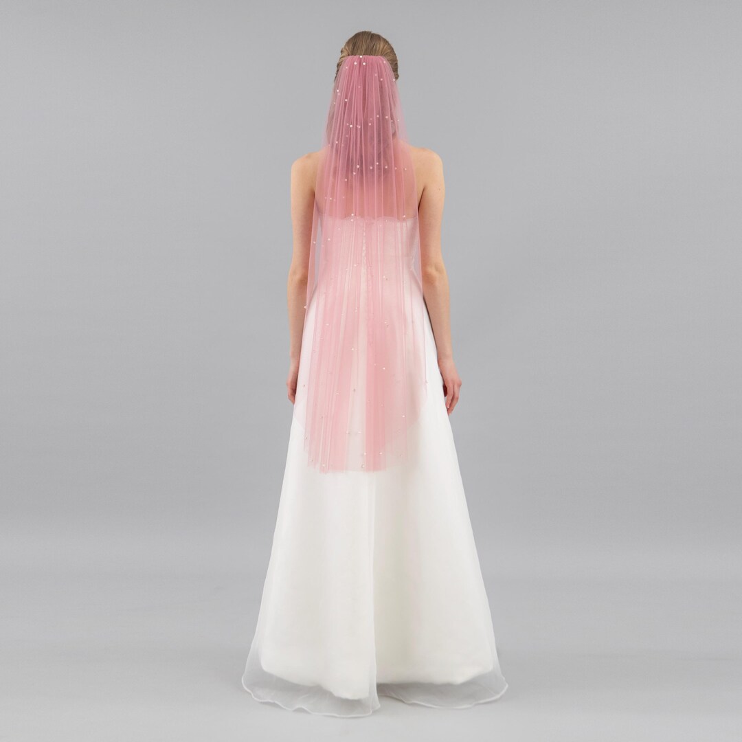 Dusty Rose Pink Wedding Veil: Scattered White Pearls, Silver Comb - Etsy