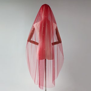 Rose Red Pearl Wedding Veil, Red Rose Color Fabric, White Regular Pearl ...