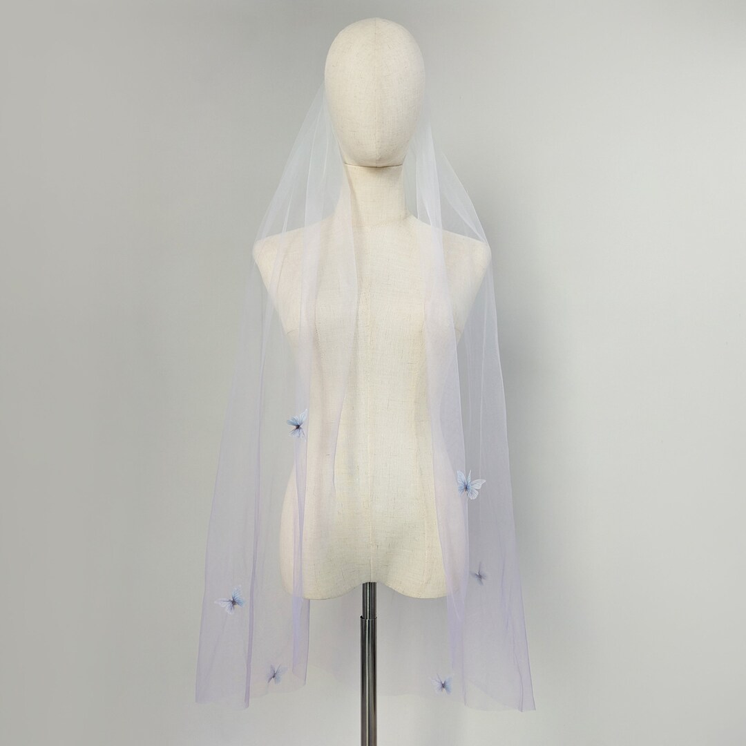 Pastel Lavender Ombre Butterfly Wedding Veil, Purple Dip Dyed ...