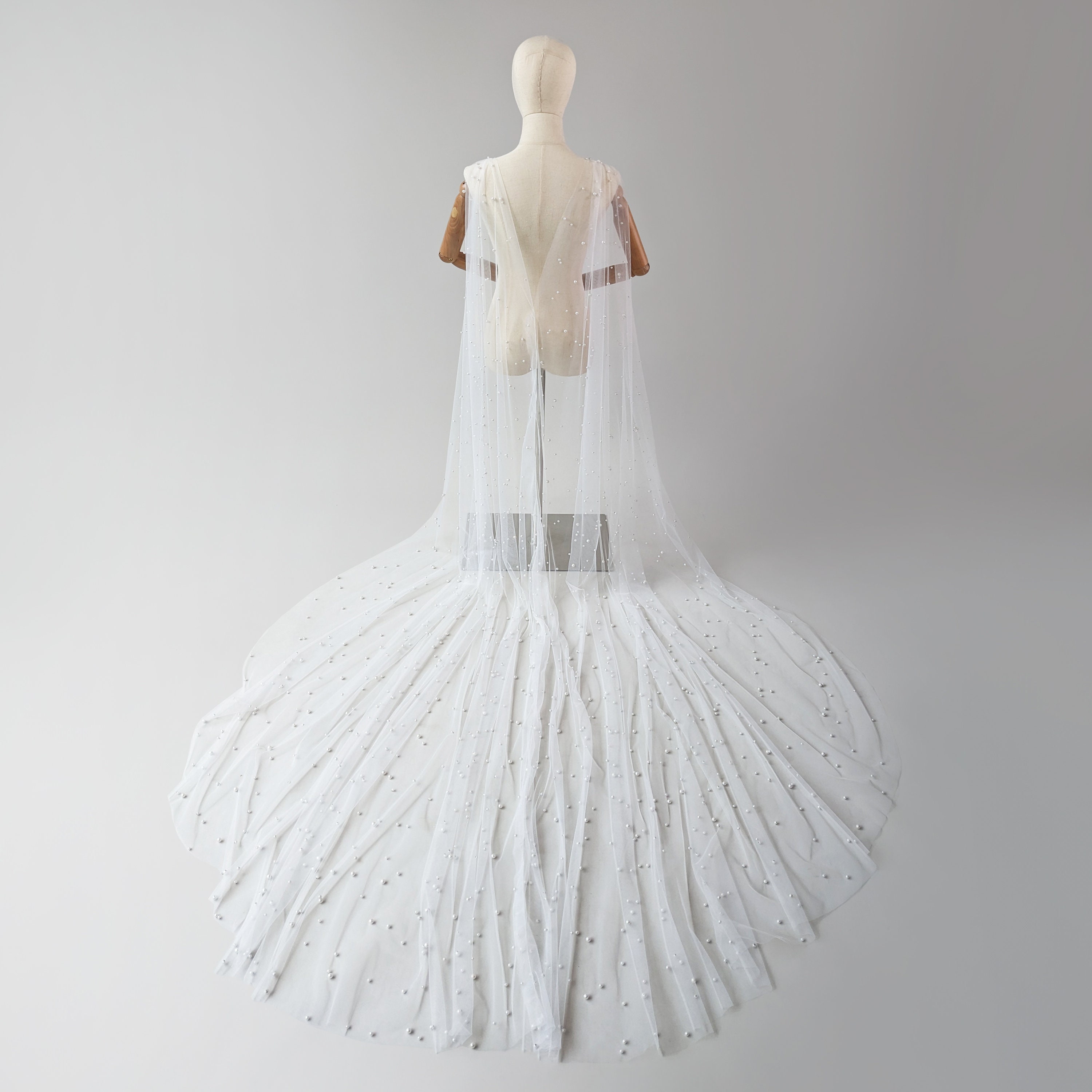Pearl Bridal Cape, Ivory Soft Tulle, Heavily Beaded With Pearls ...