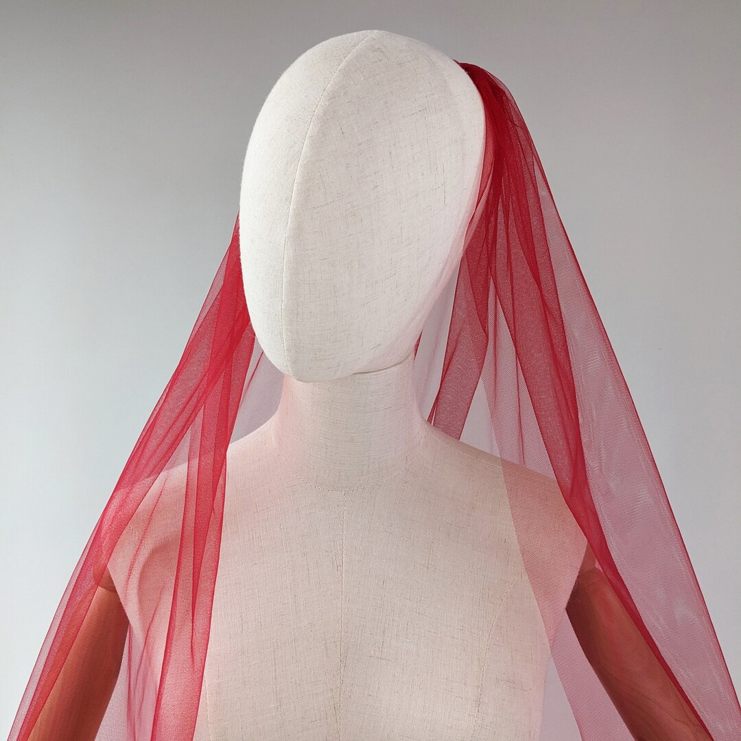 Red Wedding Veil Rose Red Minimalist Wedding Veil, Lightweight Fabric ...