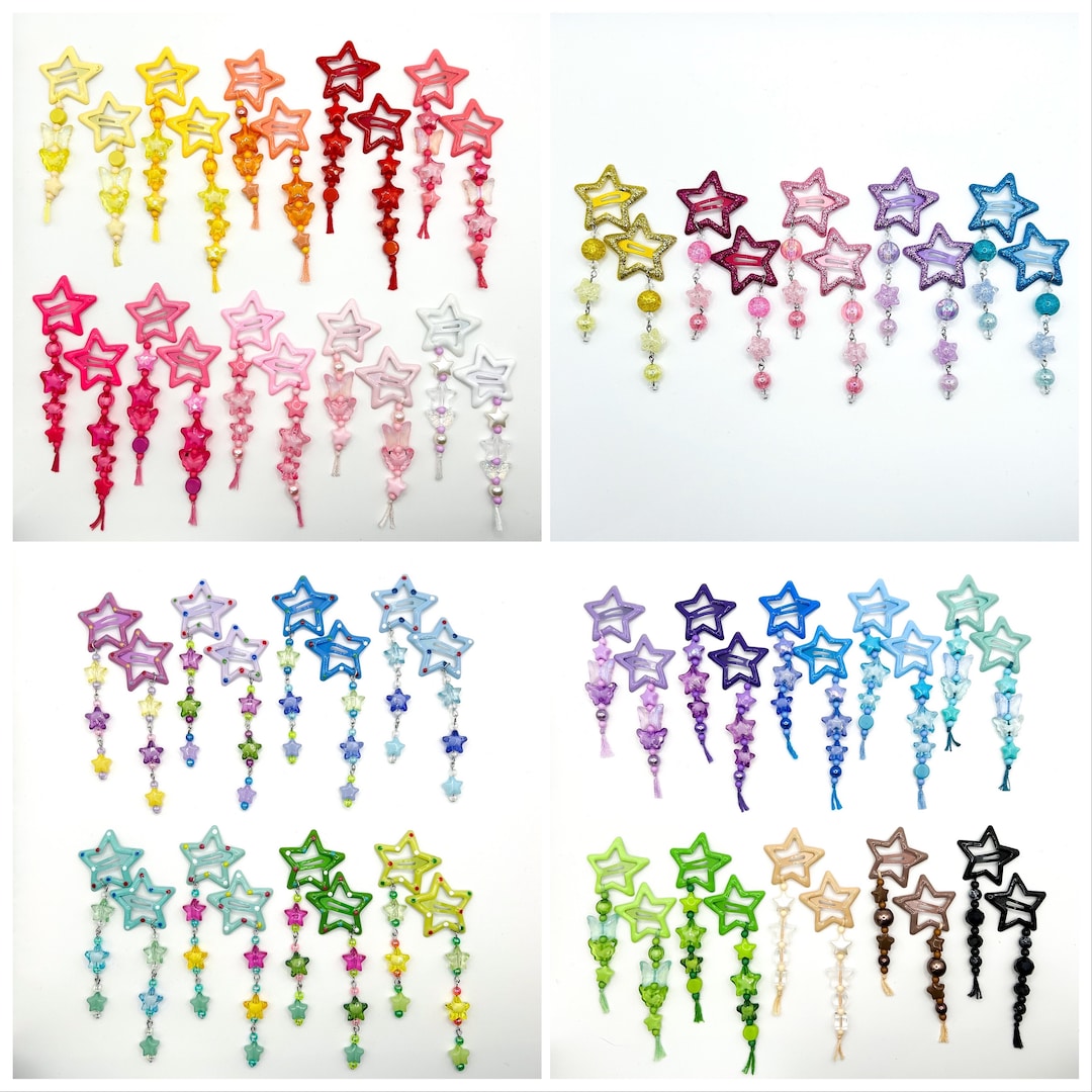 Colourful Star Clip Pairs With Star Bead Dangles Decora Kidcore Cute ...