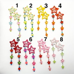 Colourful Star Clip Pairs With Star Bead Dangles Decora Kidcore Cute ...
