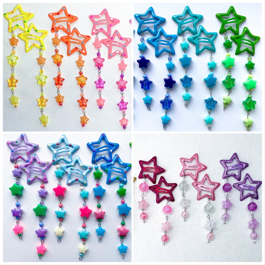 Colourful Star Clip Pairs With Star Bead Dangles Decora Kidcore Cute ...