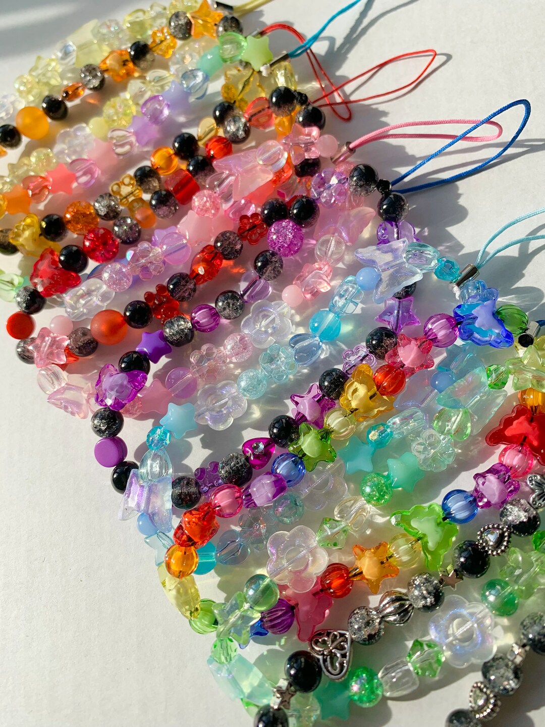 Cute Beaded Loop Phone Charm/strap Pastel Rainbow Black - Etsy