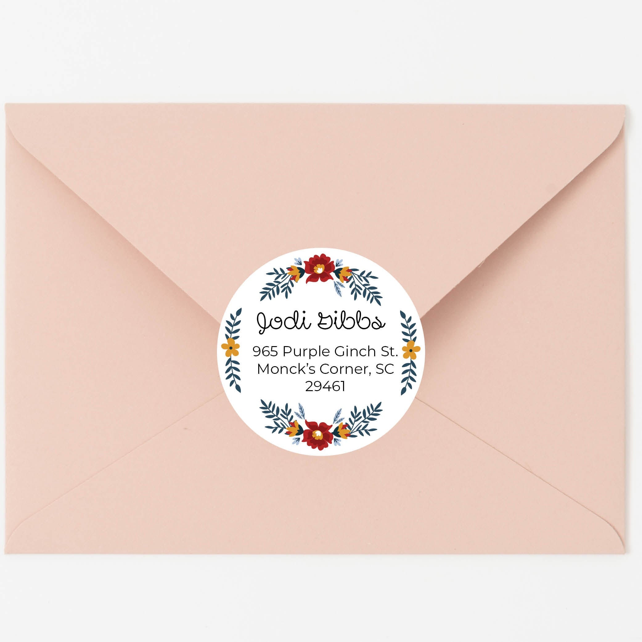 Round Return Address Labels Floral, Bouquet, Flowers, Envelope Stickers ...