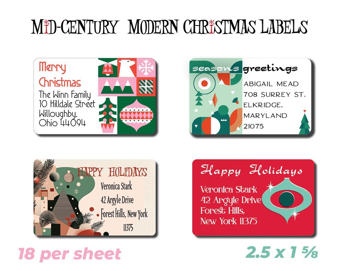 Mid Century Modern Christmas Return Address Labels - Etsy