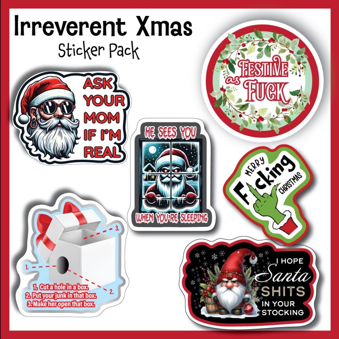 Irreverent Xmas Sticker Pack: 7 Vinyl Decals - Bad Santa, Grinch, Angry ...